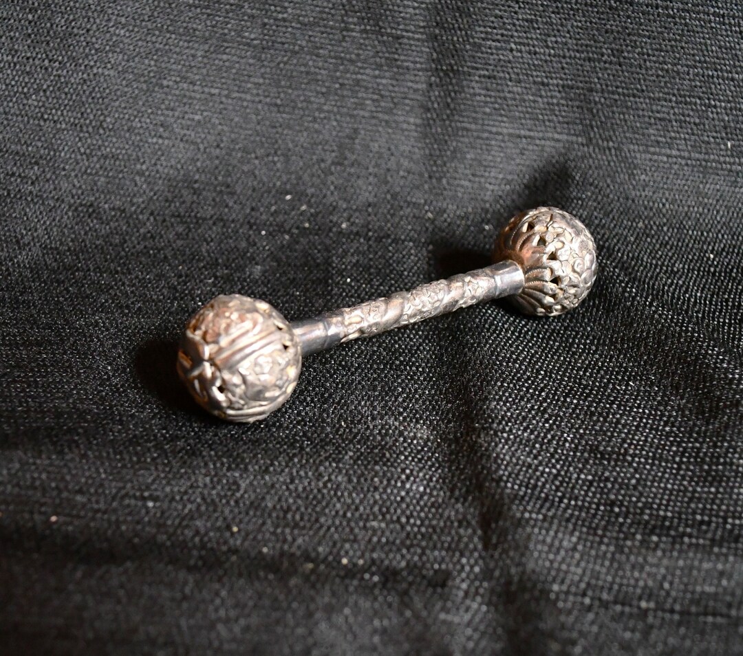 Vintage Silver Foliate Double-ended / Barbell Baby Rattle Possibly ...