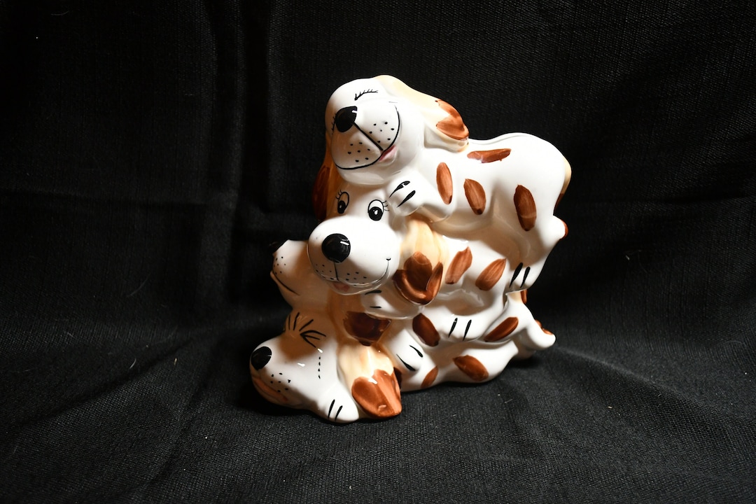 Vintage Hand Painted Ceramic Bank - Pile of Beagles / Spotted Spaniels ...