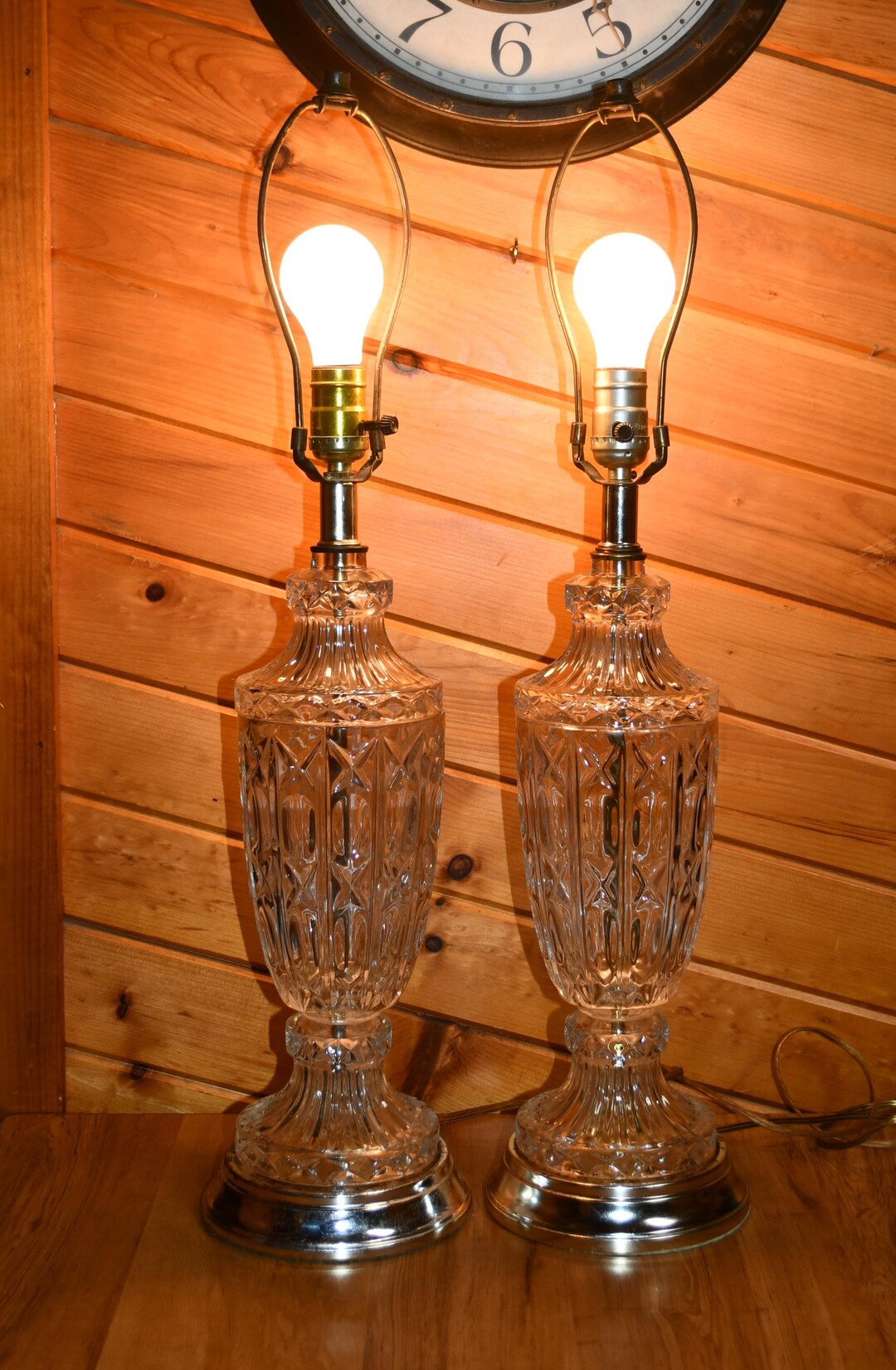 Vintage Pair Mid Century Clear Glass Boho / Granny Chic Table Lamps ...