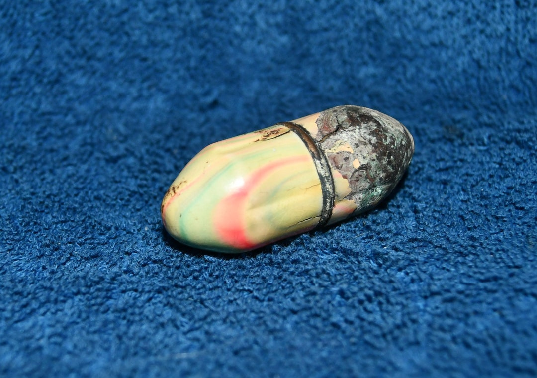 Vintage / Antique Bullet Shaped Etui - Multi Colored Enameled Darning ...