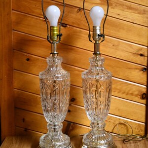 Vintage Pair Mid Century Clear Glass Boho / Granny Chic Table Lamps 27 ...