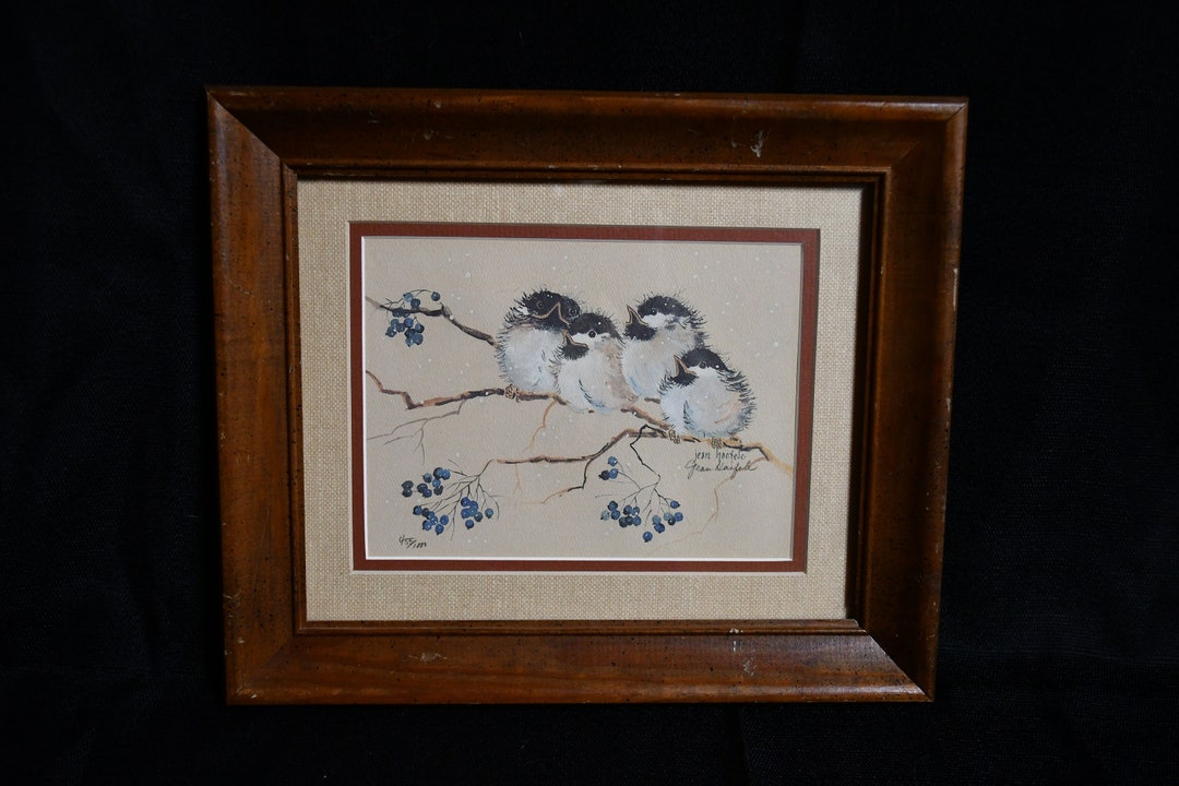 Vintage Wall Decor 4 Chickadee Birds on Branch Art Print Double Signed ...