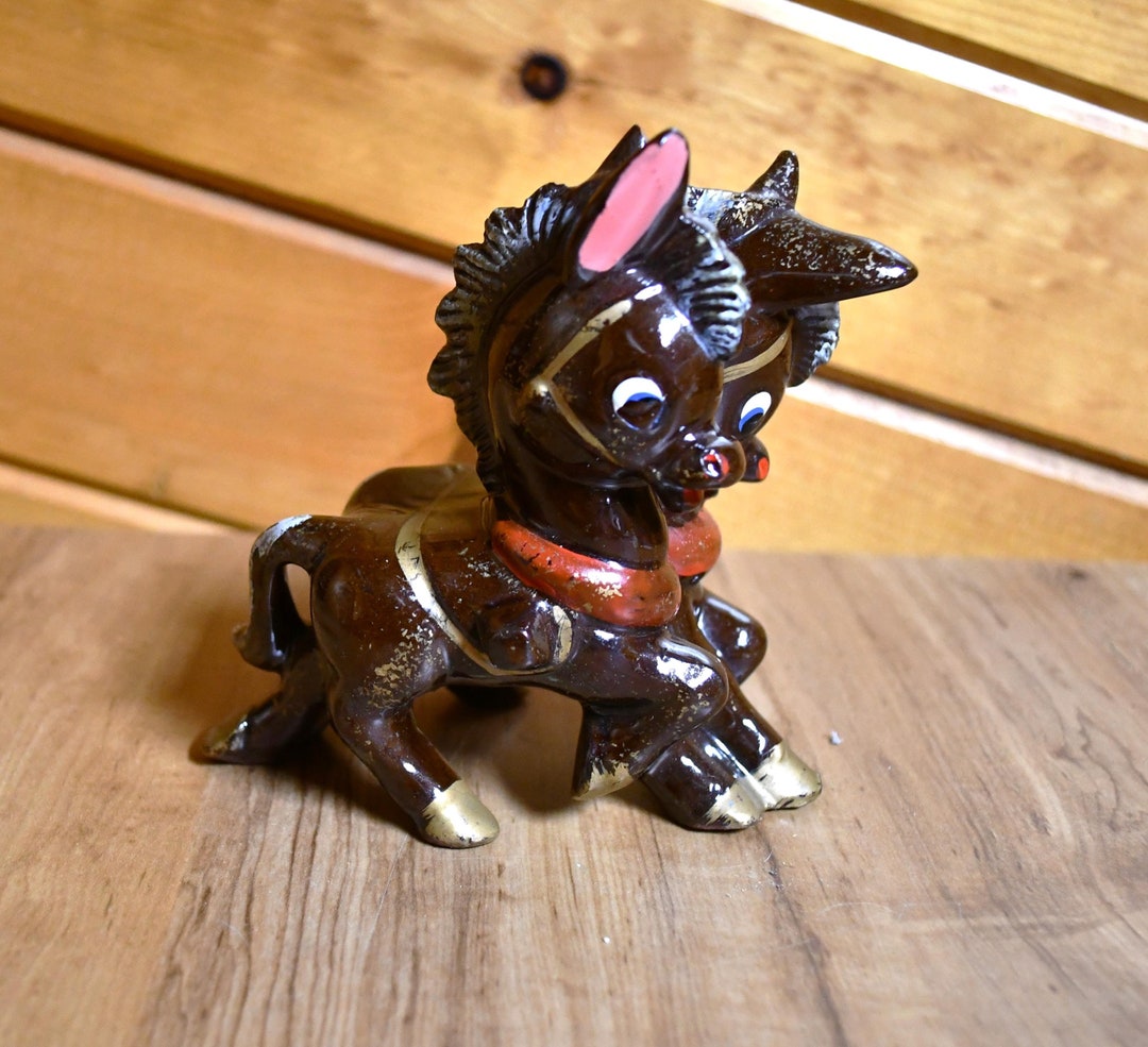Vintage Conjoined Ceramic / Redware Pottery - Donkey Figurine With Hand ...