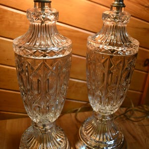 Vintage Pair Mid Century Clear Glass Boho / Granny Chic Table Lamps 27 ...
