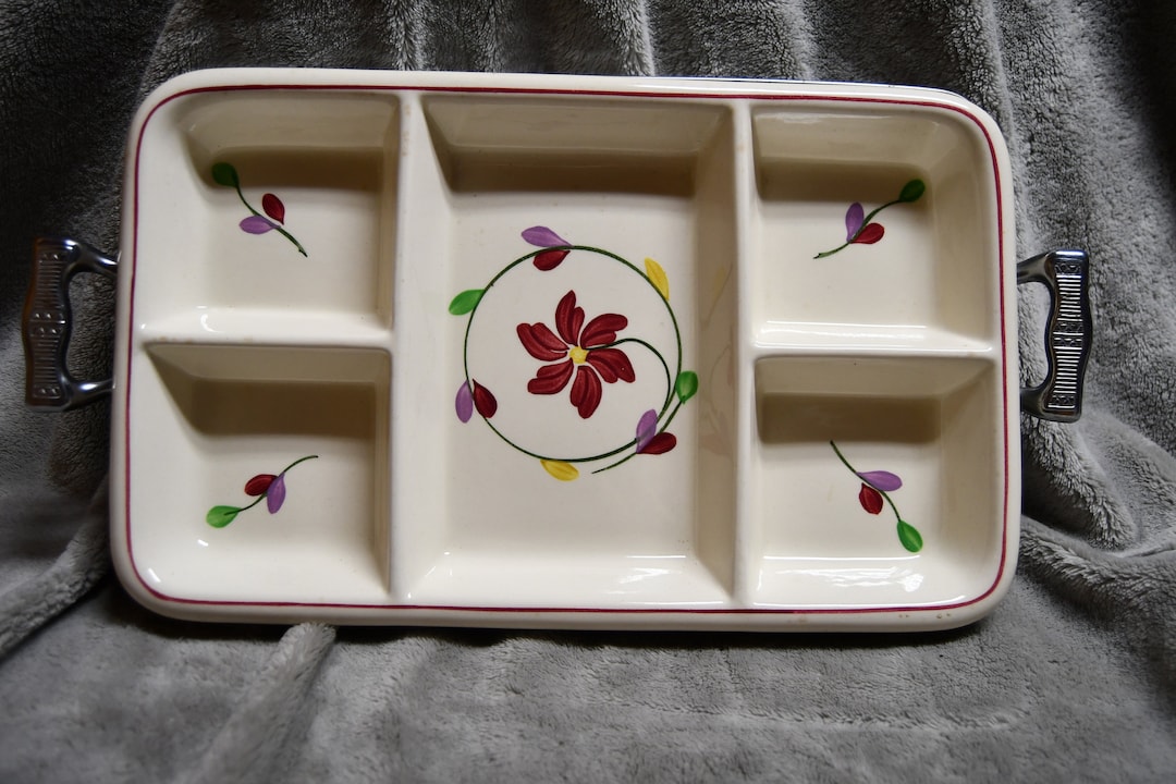Vintage Hand Painted Ceramic Oven Proof Dish With Underglaze and Metal ...