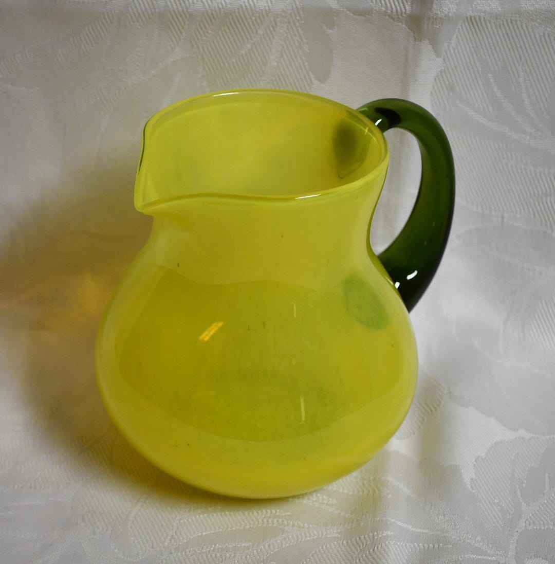 Vintage Art Glass Chartreuse Pitcher With Applied Green Handle-marc ...