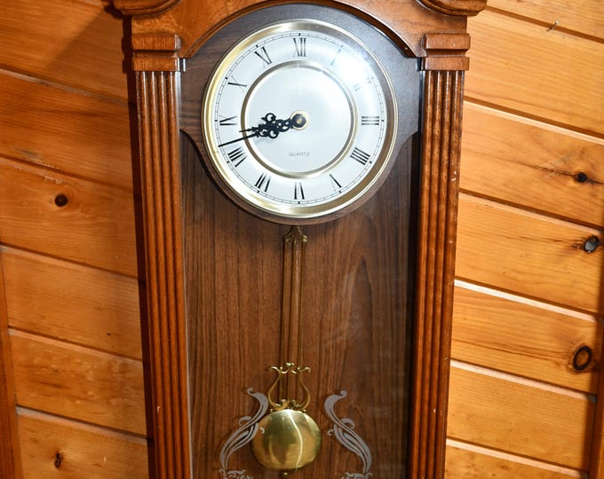 Vintage Tochigi Tokei Wood Framed/etched Glass Quartz Pendulum Wall ...