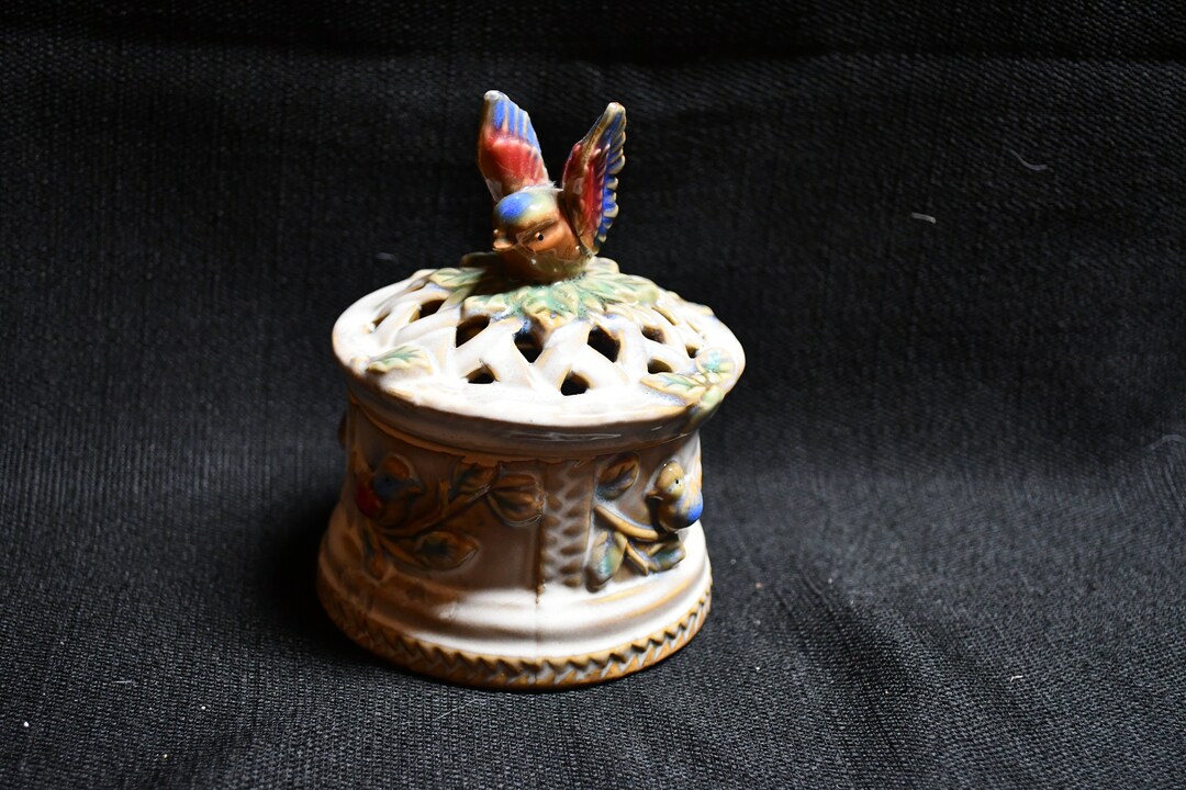 Vintage Ceramic Majolica Blue Birds Trinket Dish / Candle Holder ...