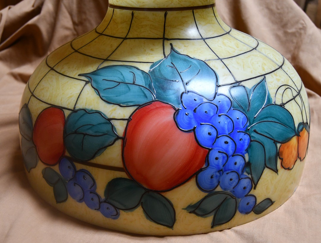 Vintage Large Glass Hand Painted Fruits Hurricane Lamp Shade - Etsy