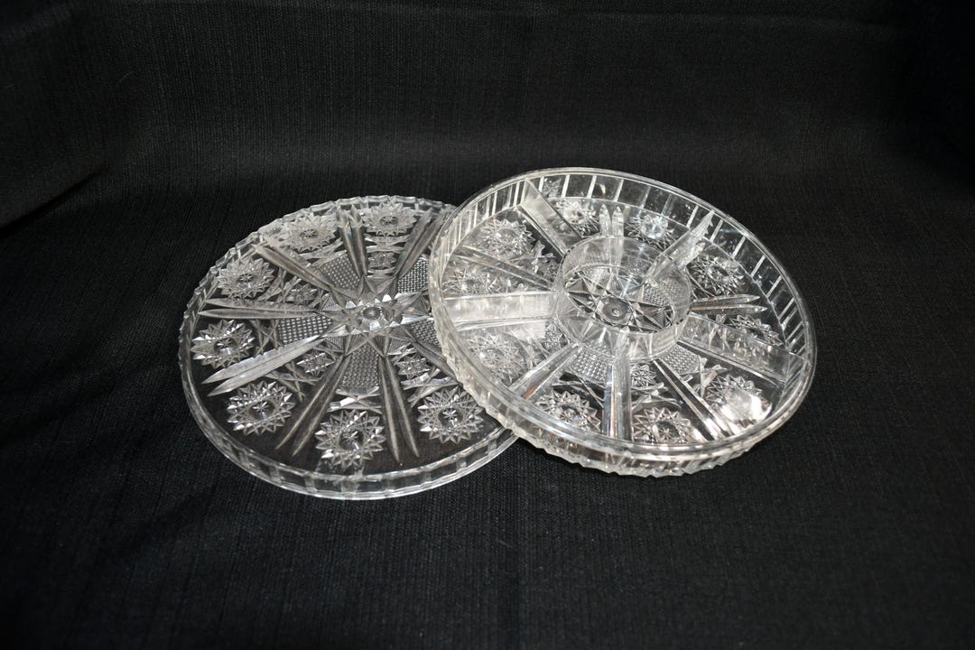 Vintage Clear Round Plastic Faceted and Partioned - Candy Dish / Relish ...