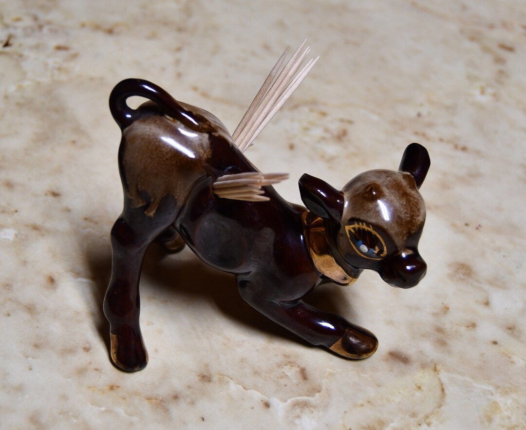 Vintage Hand Painted Ceramic Calf / Cow Toothpick Holder- Tilso Japan ...