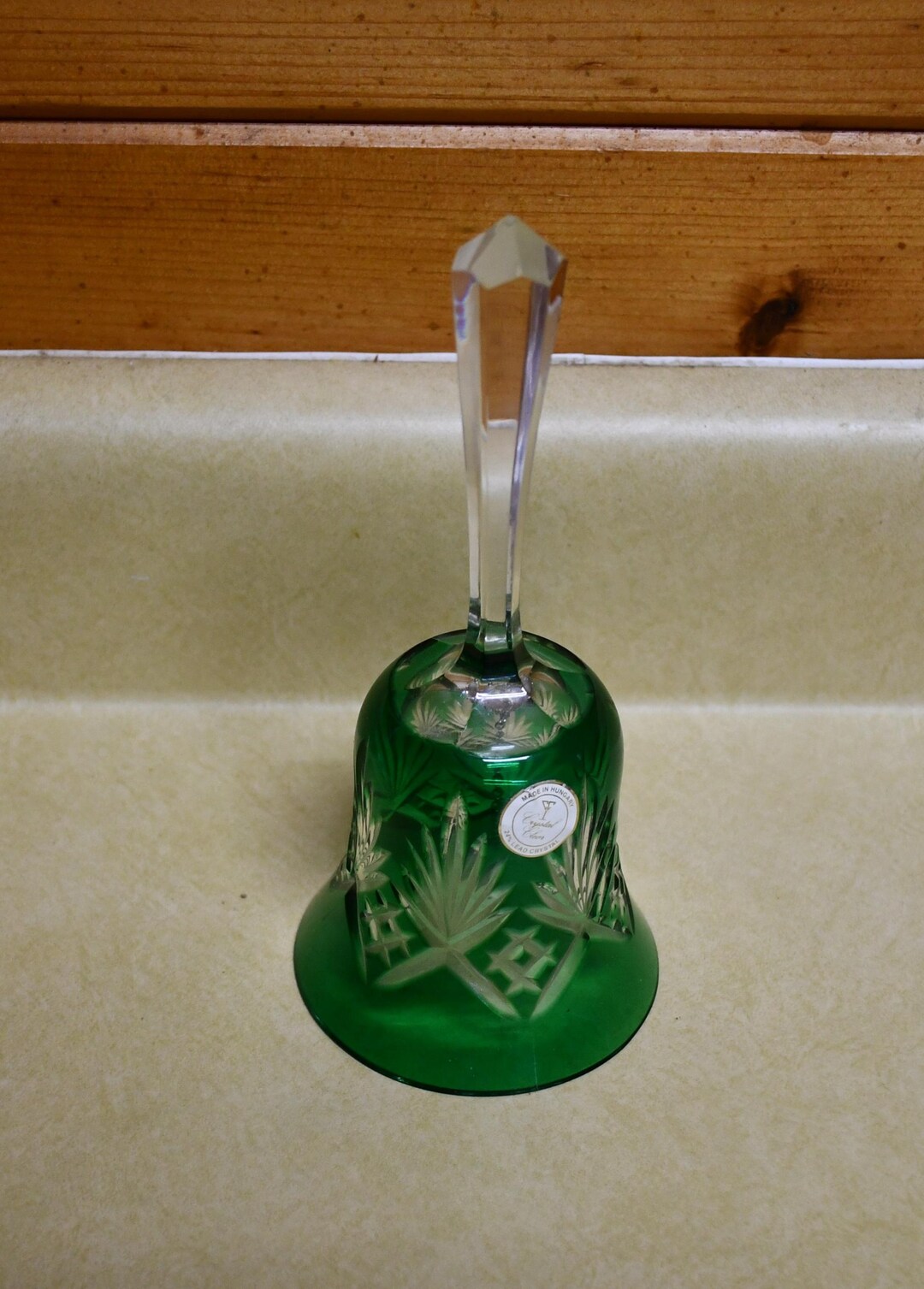 Vintage Crystal Clear Emerald Green Cut to Clear Glass Bell - Made in ...