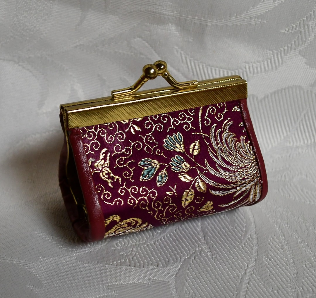 Vintage Coin / Change Purse With Kiss Lock Maroon / Burgundy Color With ...