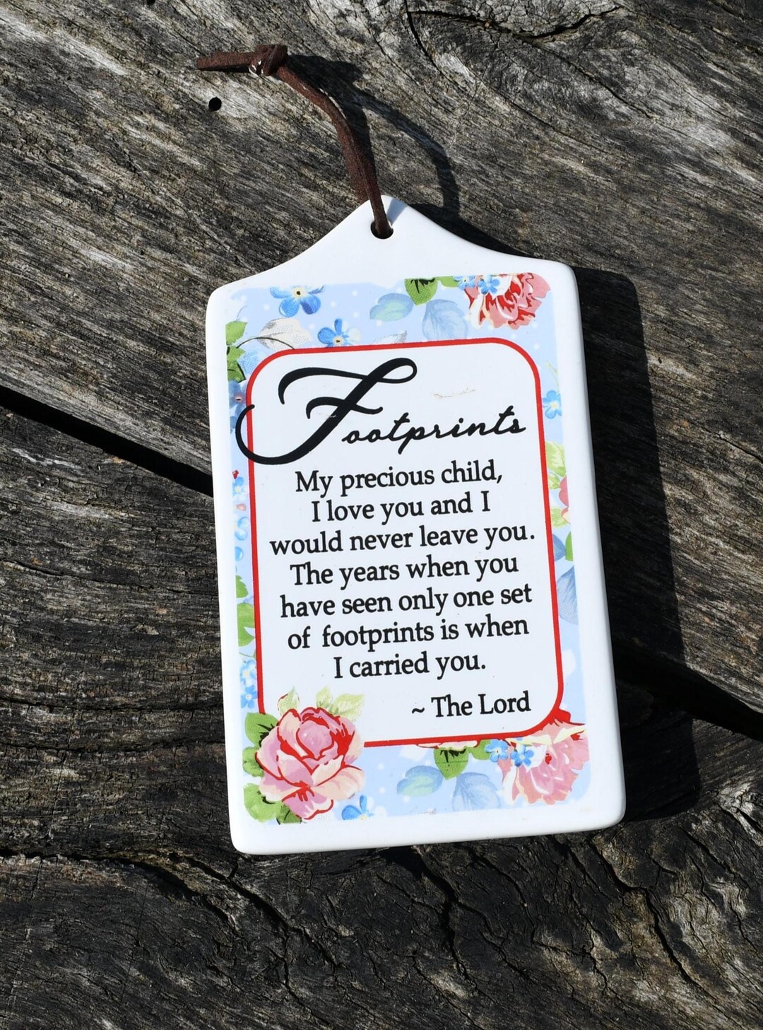 Ceramic "footprints" Wall Hanging Tile - Black Wording With Floral ...