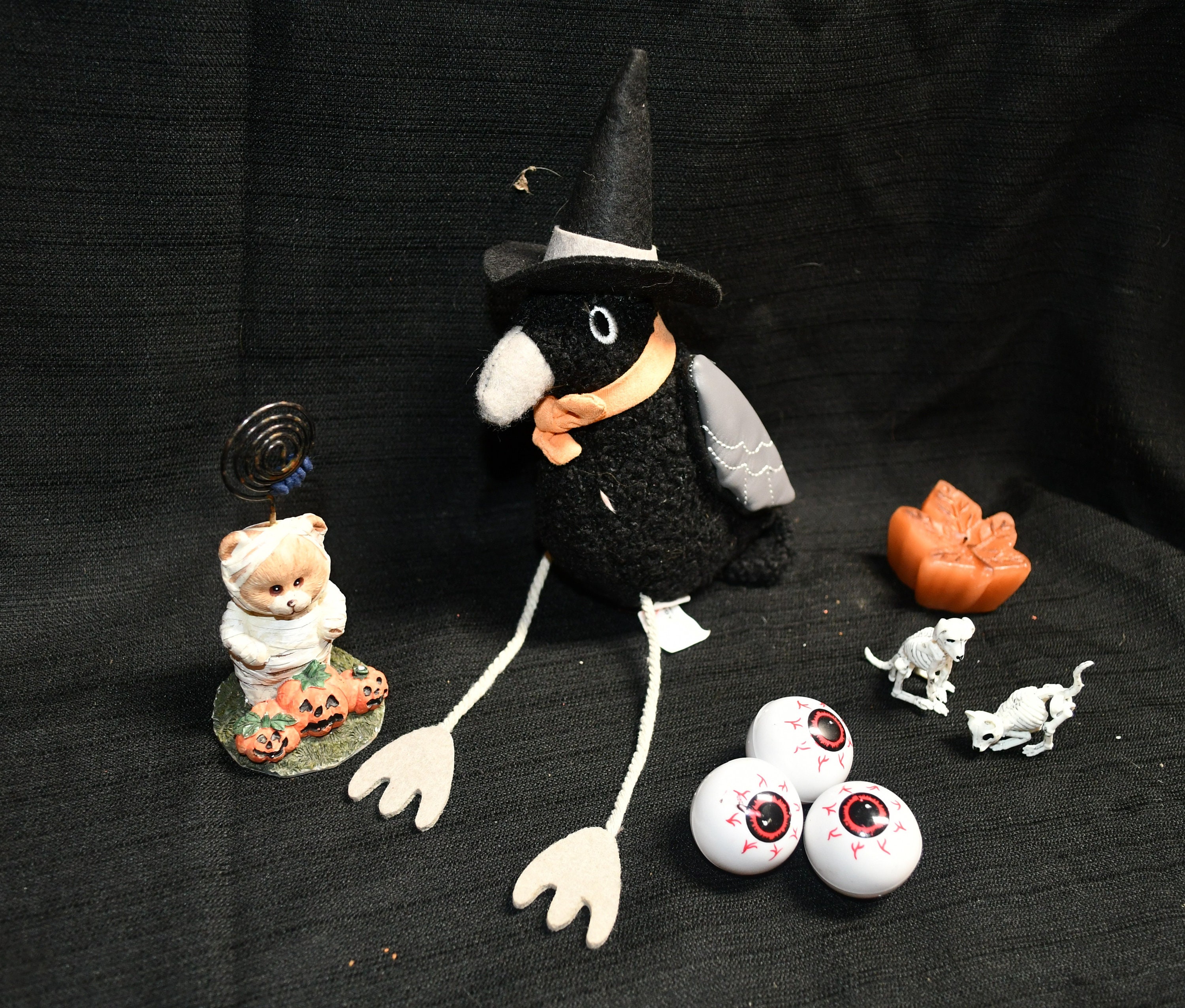 Vintage Halloween Lot of Spooky Stuff / Decor - Lot of 8 - Crow Shelf ...