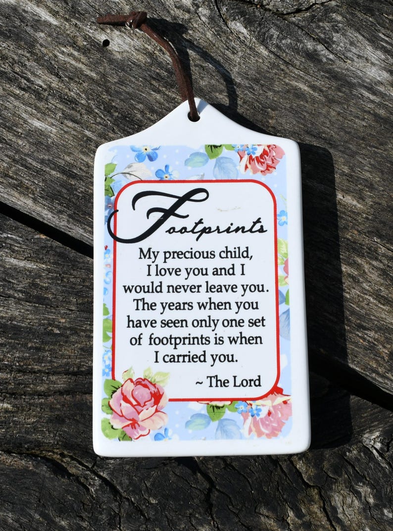 Ceramic "footprints" Wall Hanging Tile - Black Wording With Floral ...