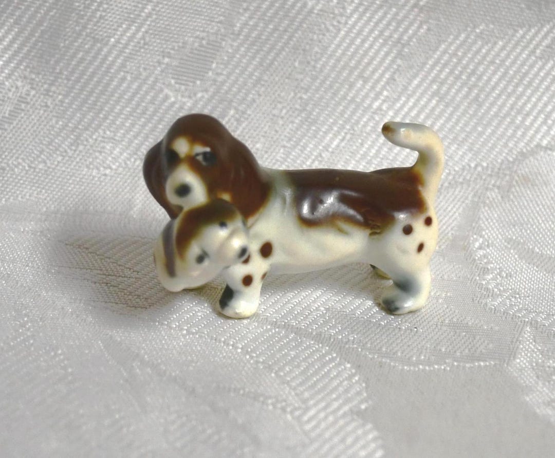 Vintage Bone China Basset Hound Carrying Puppy in It's Mouth Dog ...