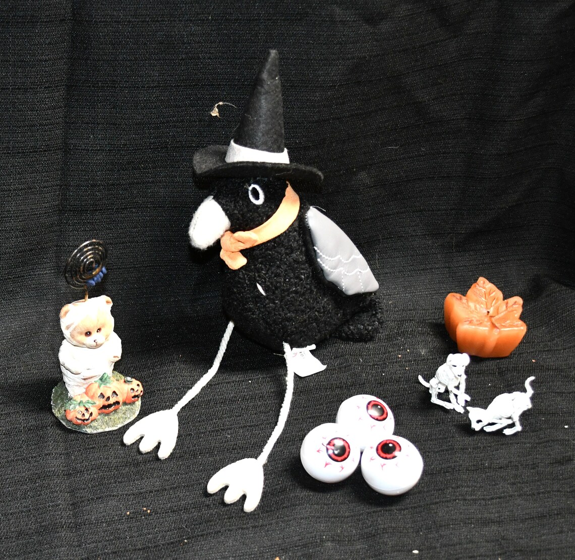 Vintage Halloween Lot of Spooky Stuff / Decor - Lot of 8 - Crow Shelf ...