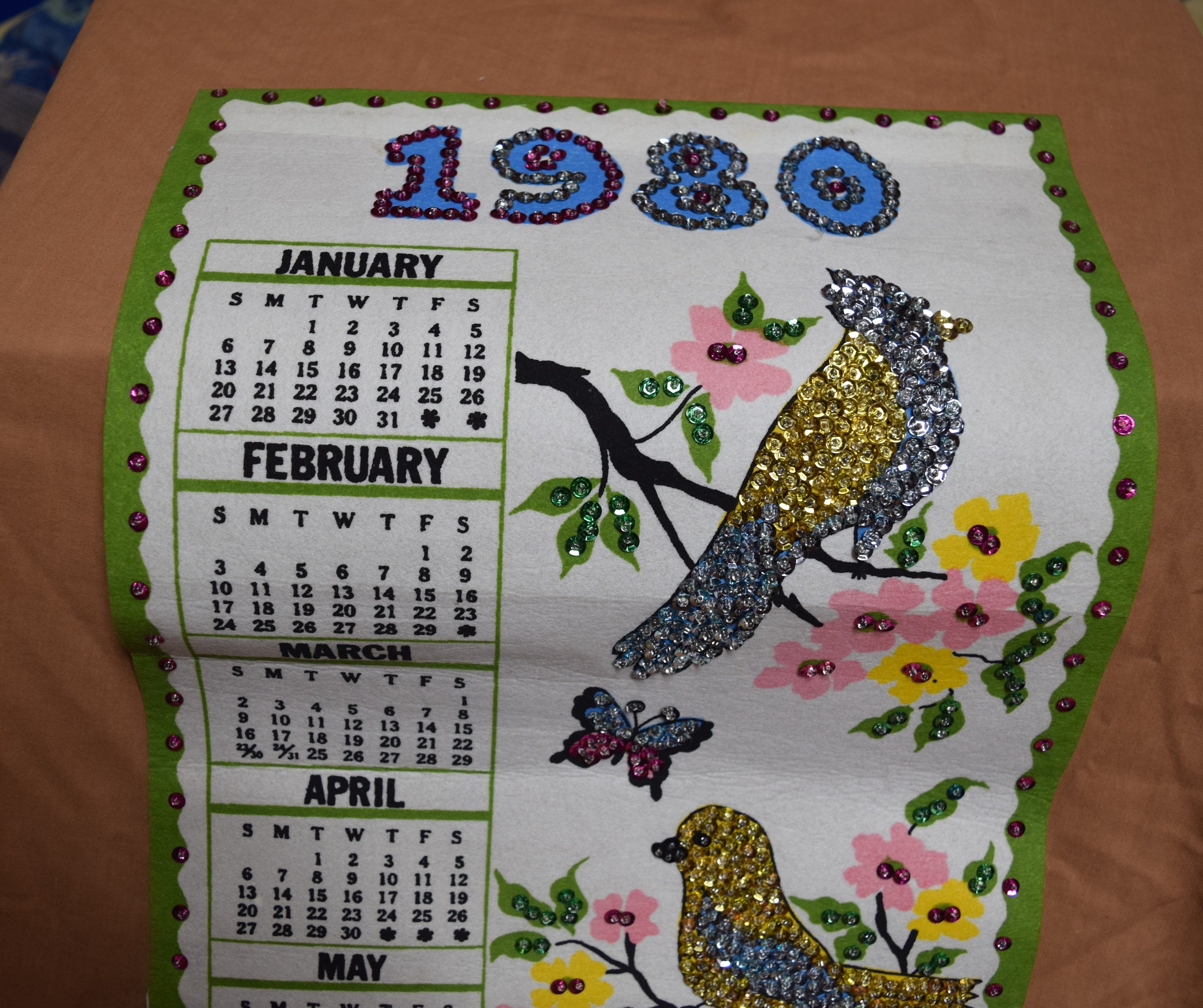 Calendars & Planners Paper Vintage Cloth Calendar 1980 Birds Sunflowers ...