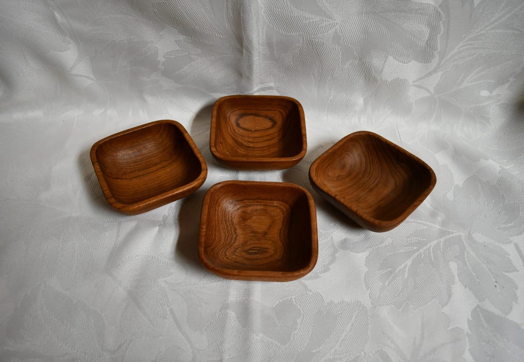 Vintage Set of Four Teak Wood Four Inch Square Salad / Tid Bit ...