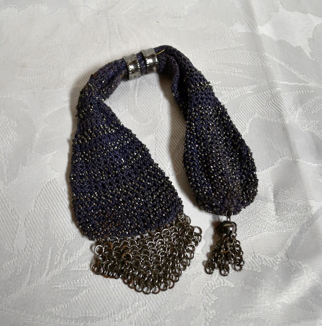 Antique Victorian Era (?) Miser's Purse With Metal Silvertone Beads and ...