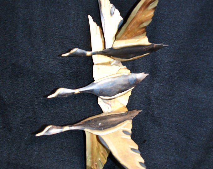 Vintage Mid-century Modern Mixed Metals Flying Ducks / Geese Brass ...