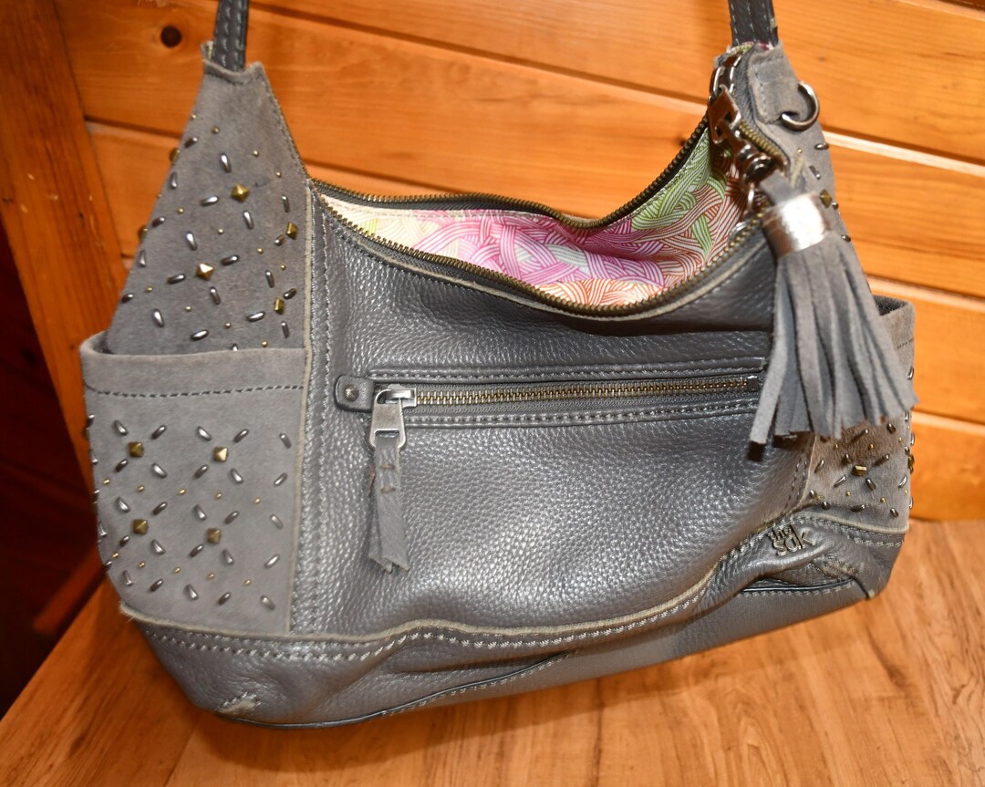 Vintage the Sak Gray Studded Purse/shoulder Bag/hobo Hand Bag W ...