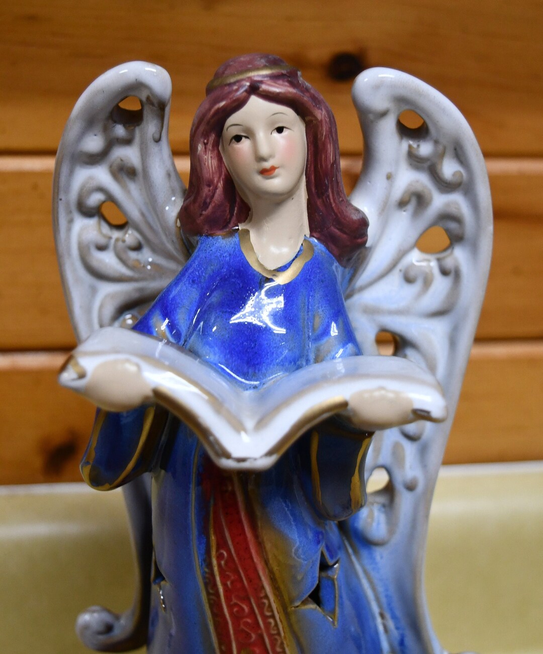 Vintage Ceramic Light up Table Top Angel Holding Song / Prayer Book ...