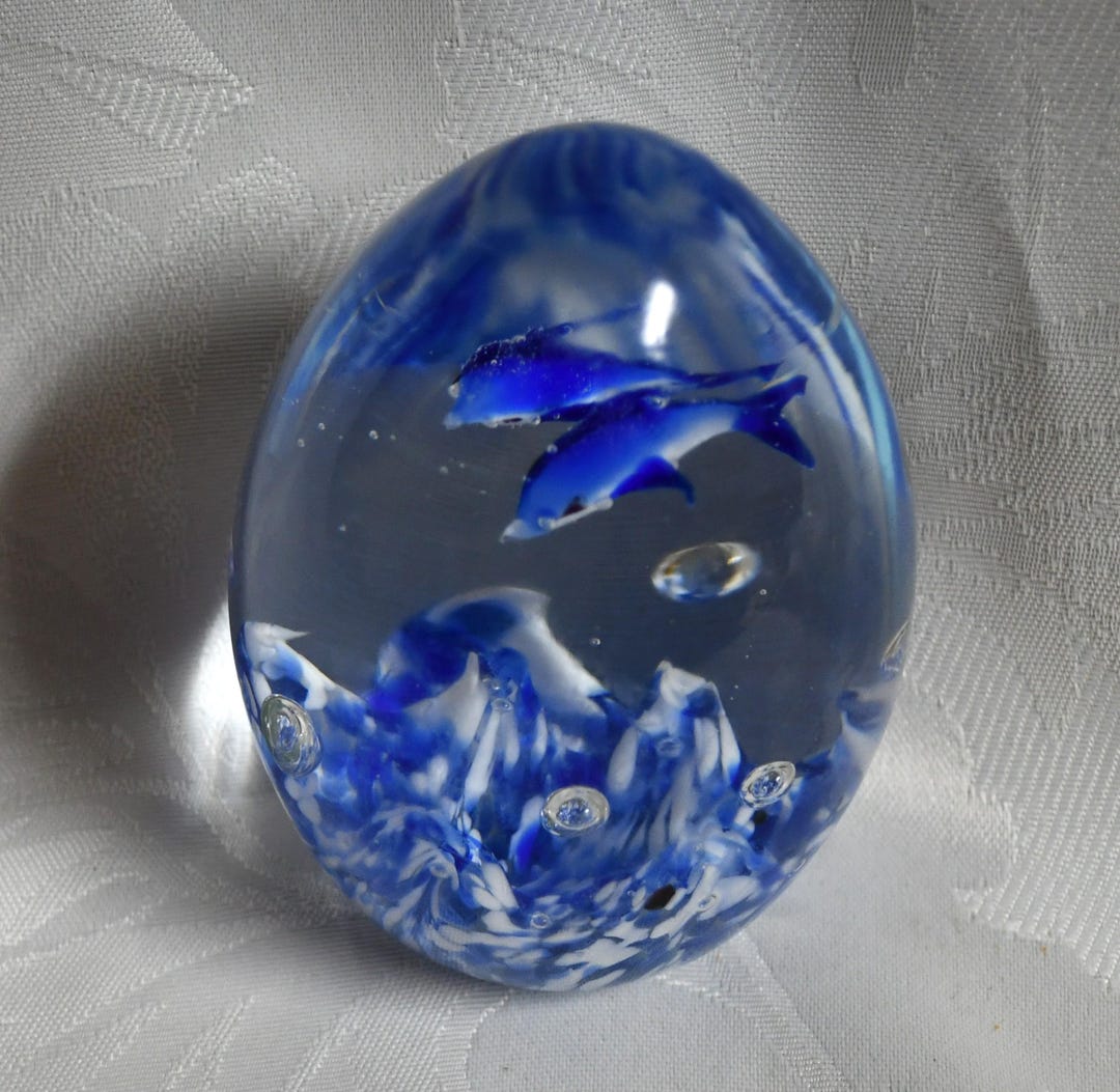 Vintage Art Glass Hand Blown Egg Shaped Paperweight-controlled Bubbles ...