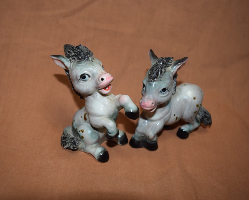 Vintage Lefton China Hand Painted Gray Speckled Donkeys / - Etsy