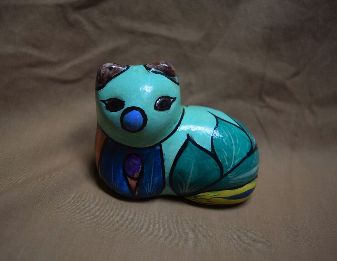 Vintage Terracotta / Pottery - Folk Art Hand Painted Whimsical Cat ...