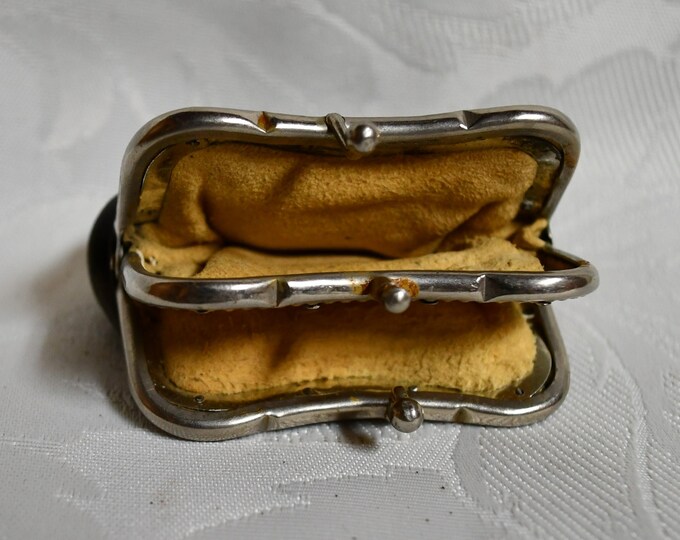 Vintage Leather Two Sections Coin / Change Purse With Kiss Lock Brown ...