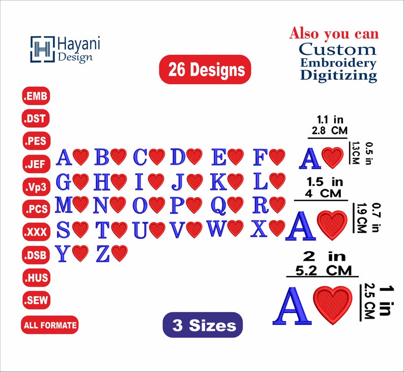 Alphabet and Heart /letters Heart /A to Z Embroidery Designs/3 - Etsy