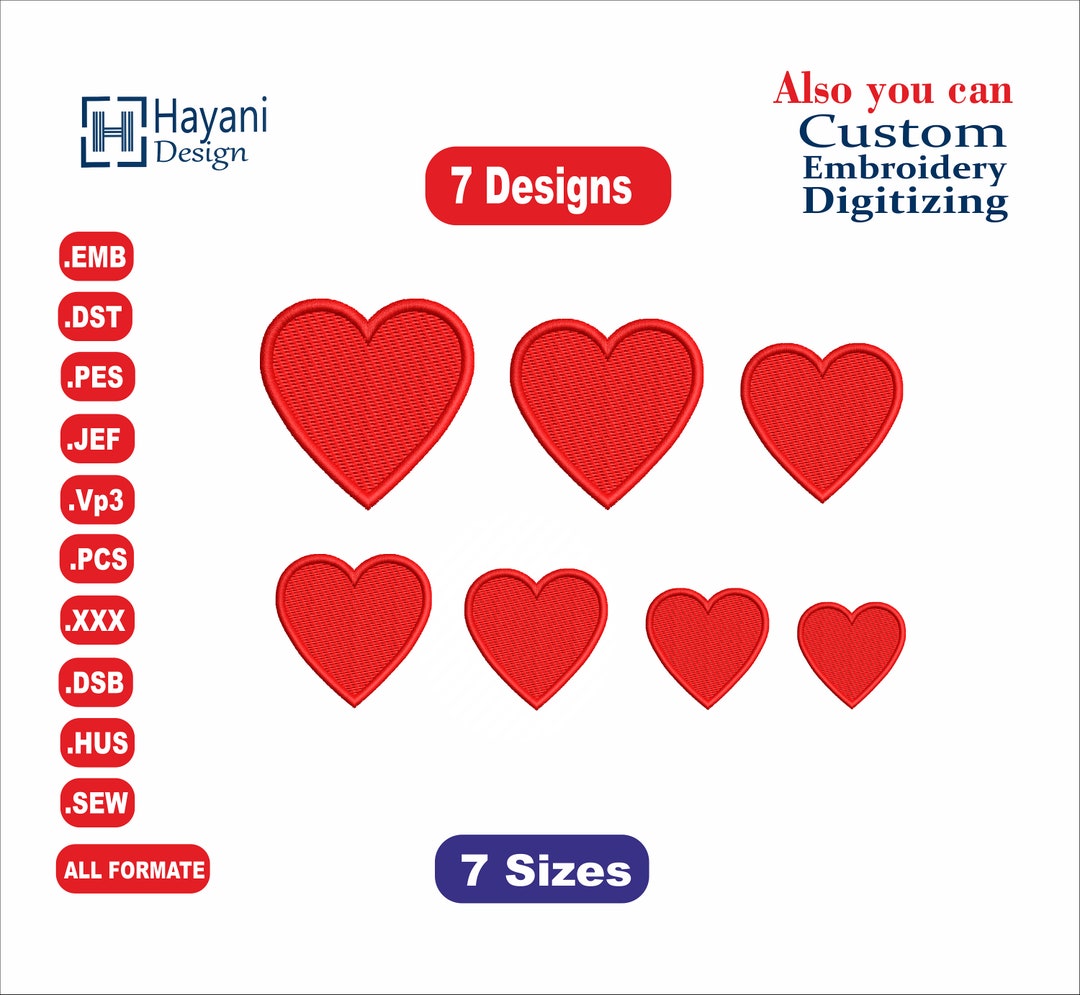 Heart Embroidery Designs/7 Designs & 7 Size/ Heart 7 Designs Machine ...