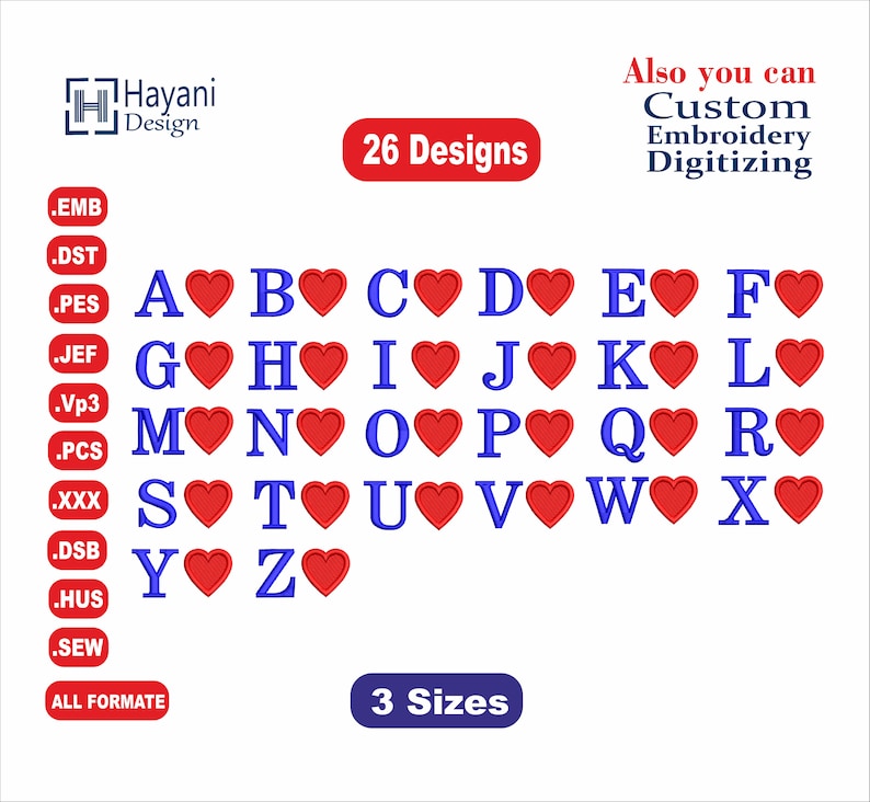 Alphabet and Heart /letters Heart /A to Z Embroidery Designs/3 - Etsy