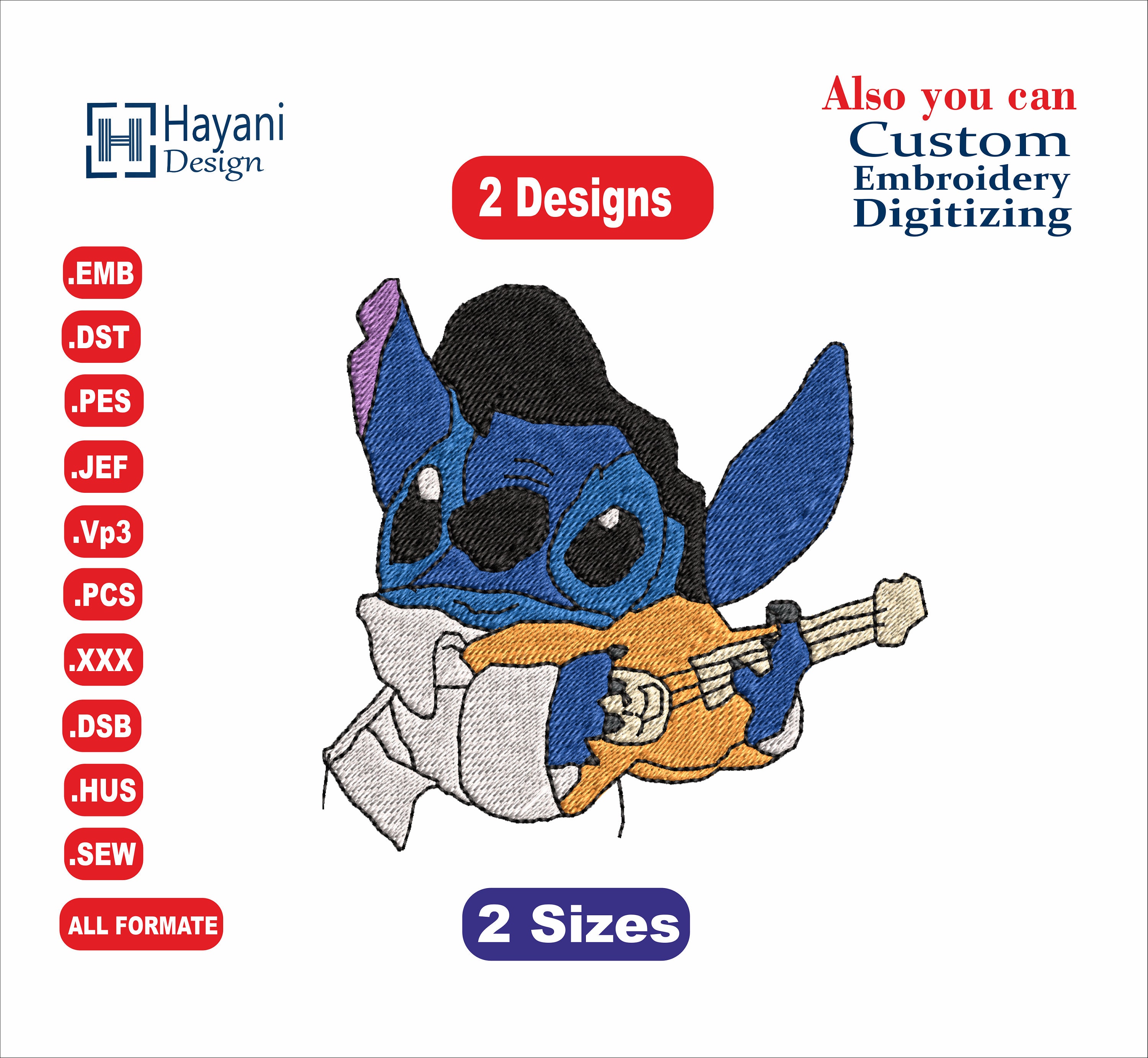 Elvis Stitch Embroidery Designs/2 Designs & 2 Size/ Anine Machine ...