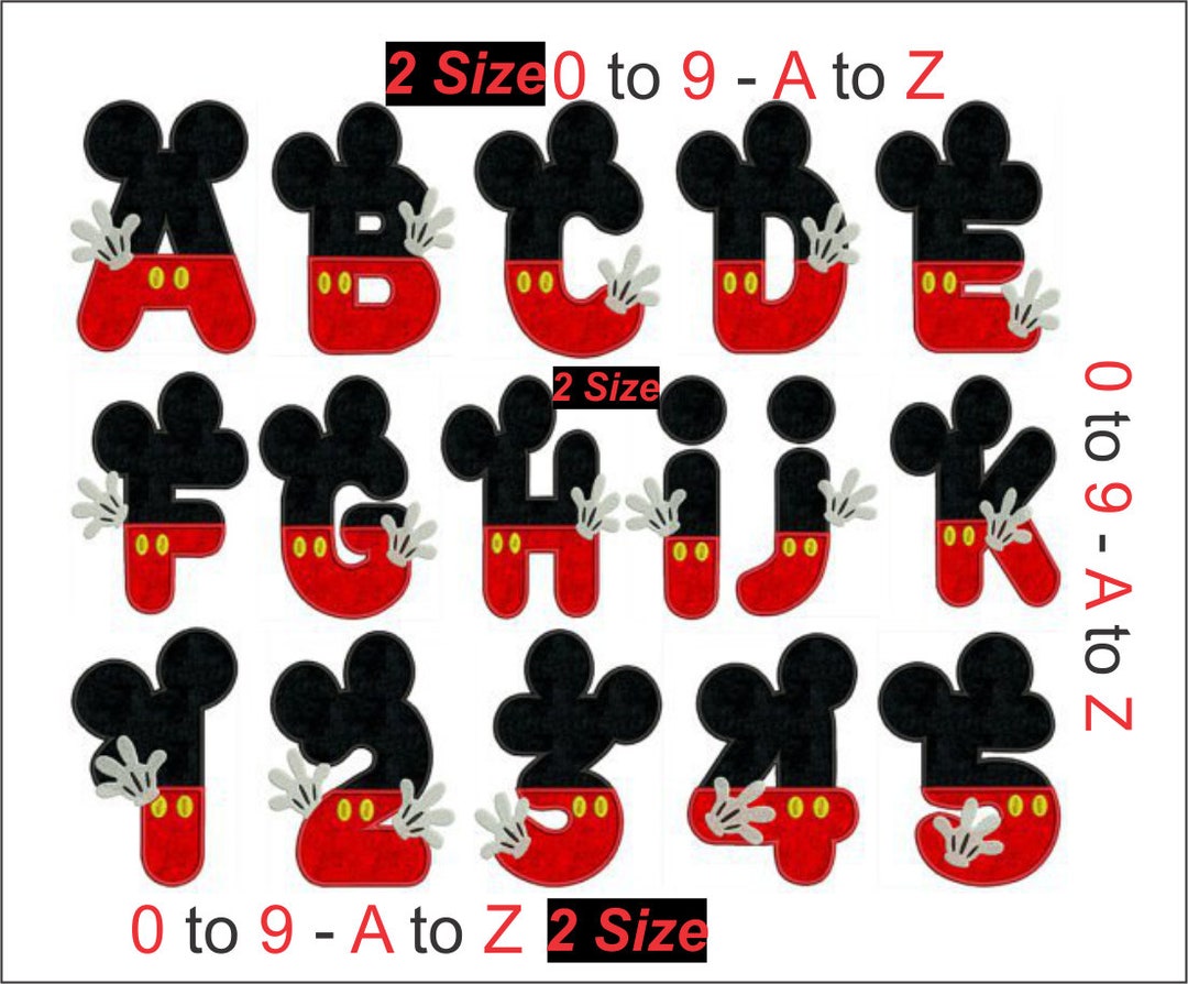 Alphabet Mickey Applique Embroidery Designs/2 Sizes-4x4 and 5x7/letters ...