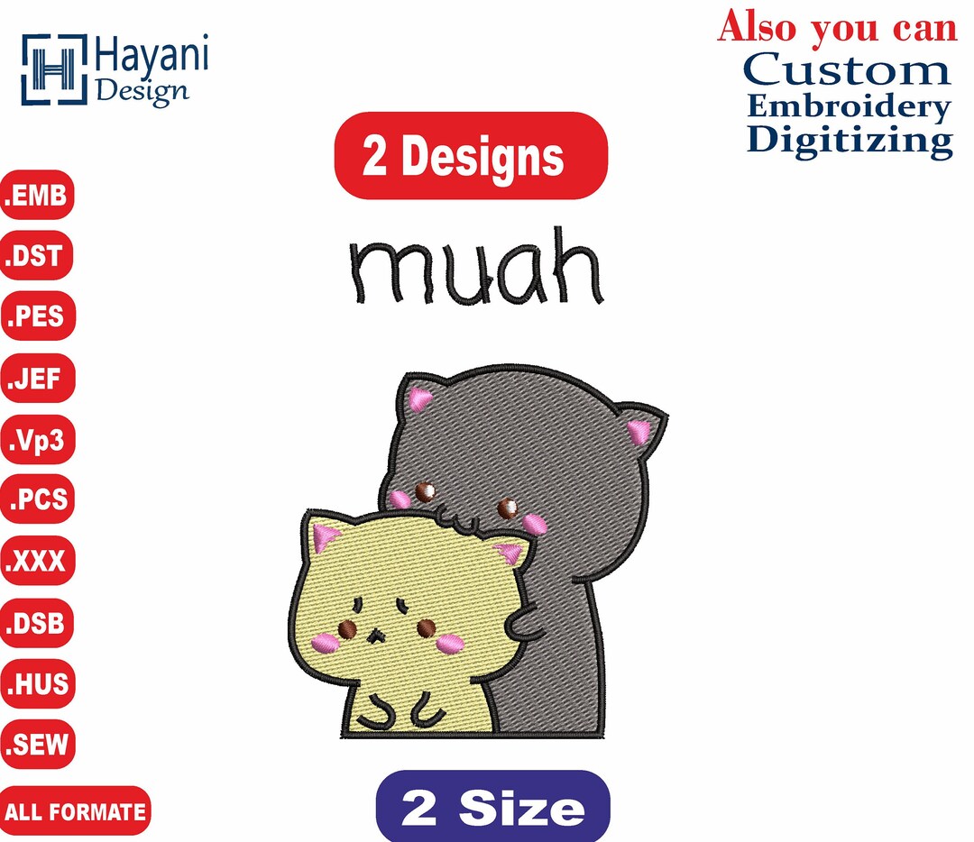Mochi Cat and Mochi Lovely Valentine's Day Embroidery Designs/ Anime ...