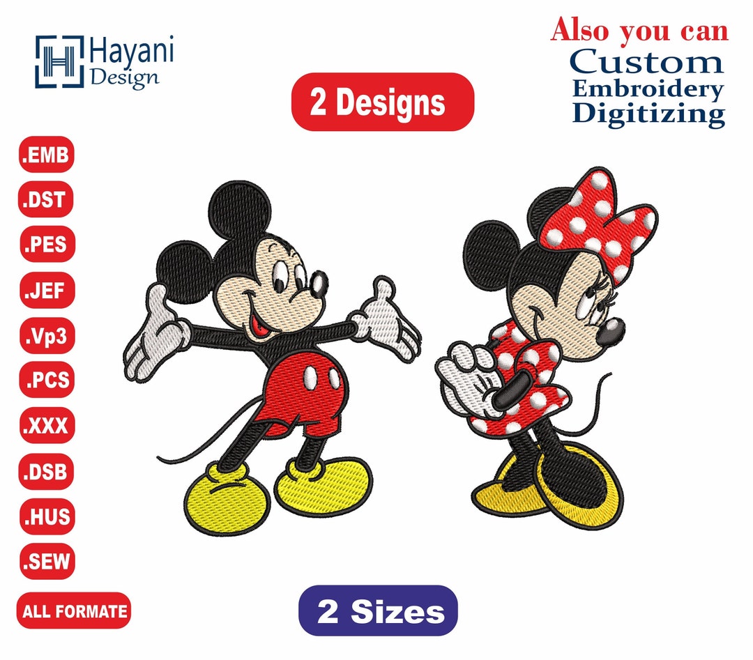 Mickey Mouse Minnie Mouse Embroidery Designs/2 Designs & 2 Size/ Mickey ...