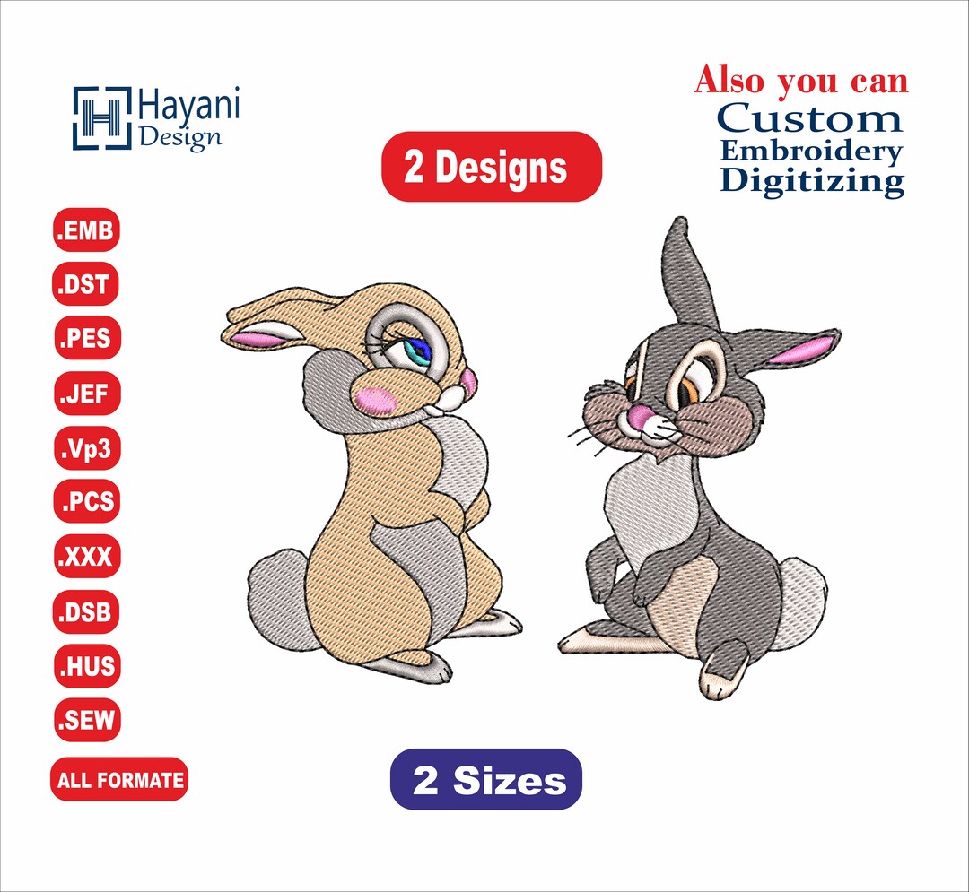 Miss Bunny and Thumper Embroidery Designs/2 Designs & 2 Size/miss Bunny ...