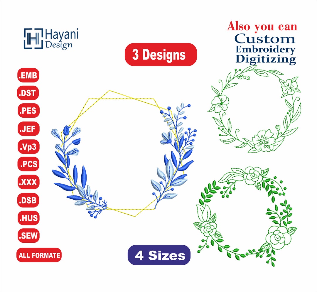 Flower Frame Embroidery Designs/3 Designs/4 Size /ornate Flower Frame ...