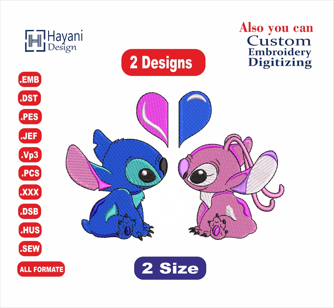 Stitch and Angel Embroidery Designs/2 Designs & 2 Size/ Machine ...