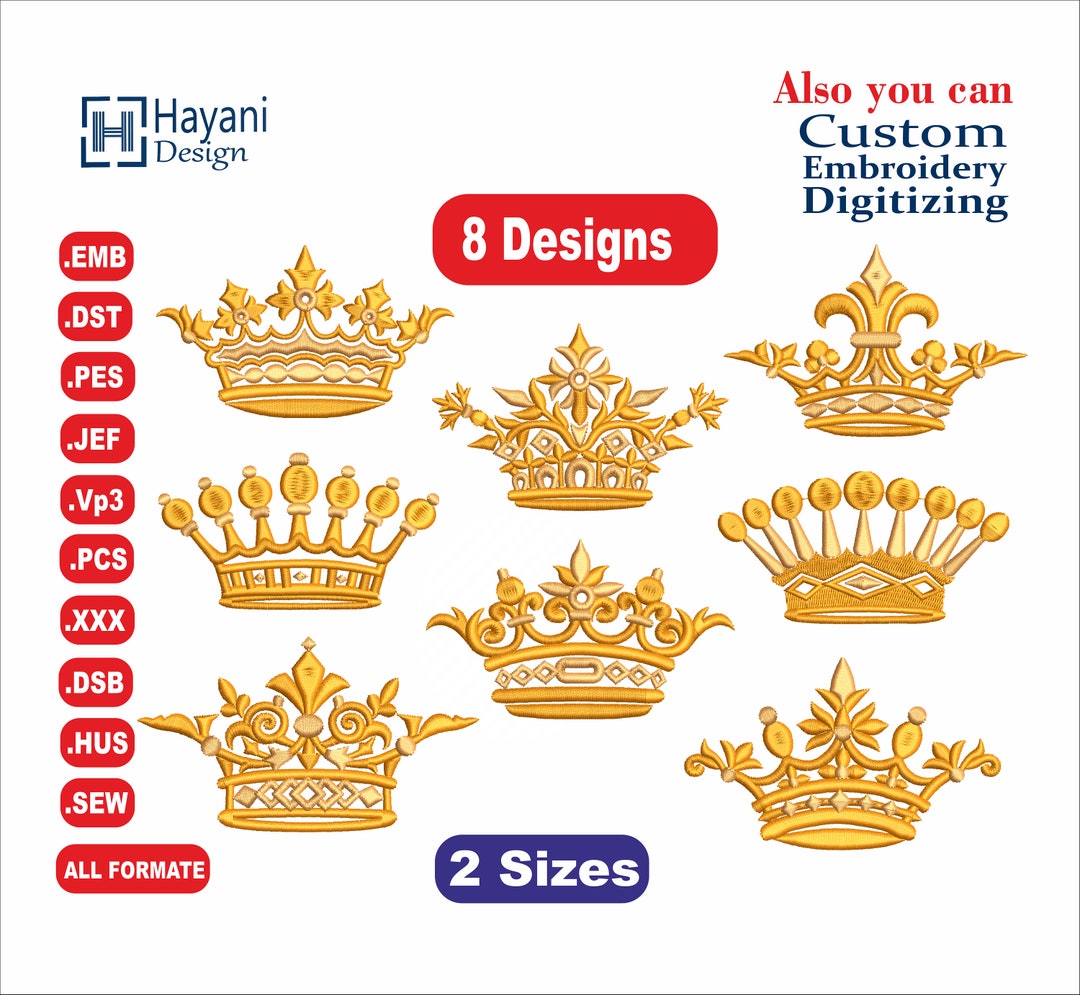 Crown Embroidery Designs/8 Designs & 2 Size/ Crown Machine Embroidery ...