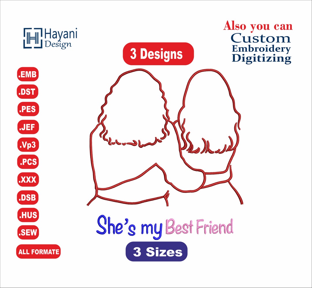 Best Friend Line Art Embroidery Designs/3 Designs /she's My Best Friend ...