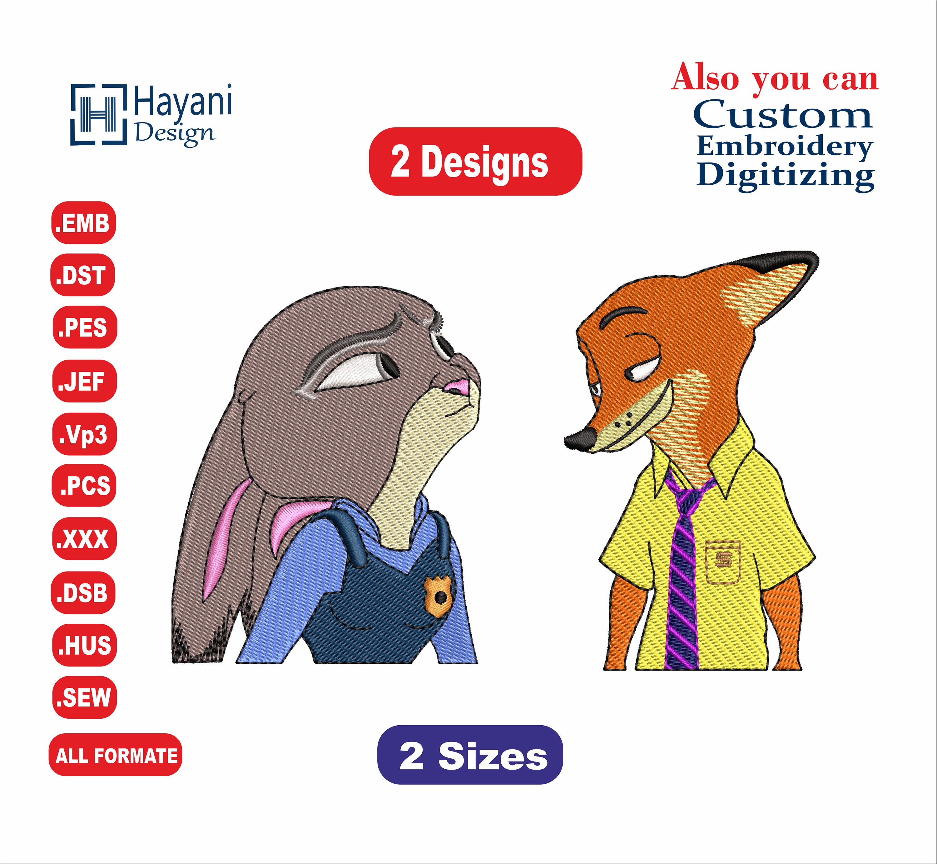 Nick Wilde and Judy Hopps Embroidery Designs/2 Designs & 2 Size/ Nick ...