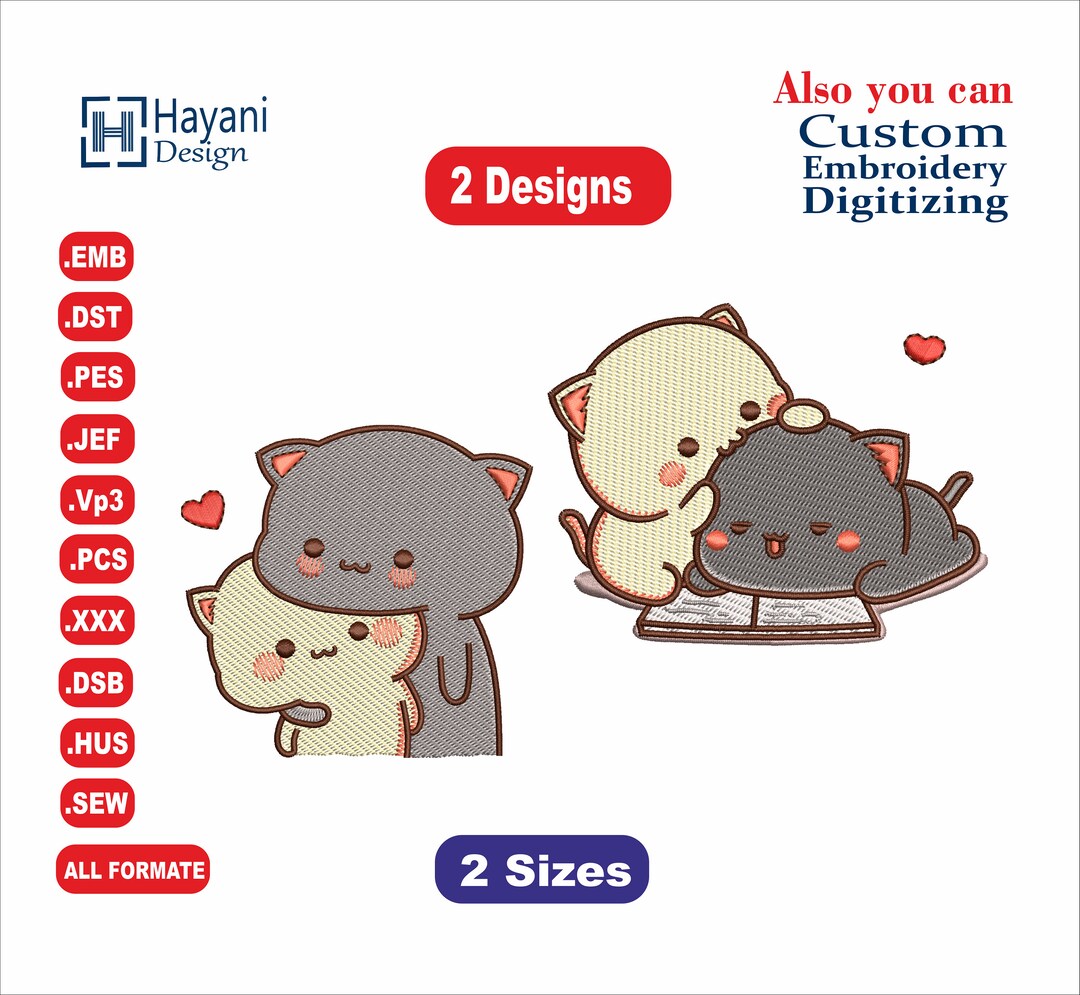 Mochi Cat and Mochi Lovely Valentine's Day Embroidery Designs/2 Designs ...