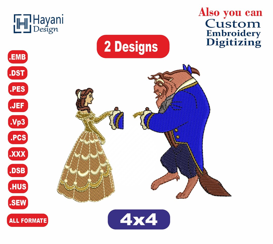 Princess Belle and the Beast Embroidery Design, Princess Belle ...