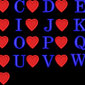 Alphabet and Heart /letters Heart /A to Z Embroidery Designs/3 Sizes-1. ...