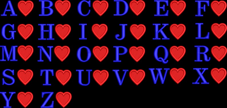 Alphabet and Heart /letters Heart /A to Z Embroidery Designs/3 Sizes-1. ...