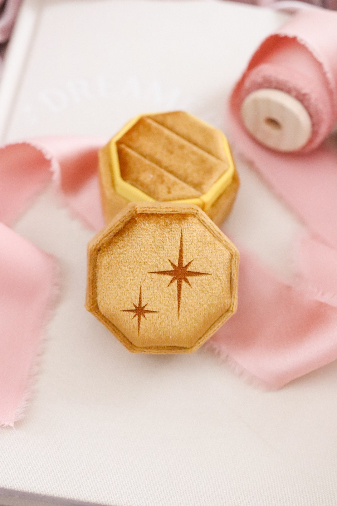 The Stars Gold Velvet Ring Box - Etsy
